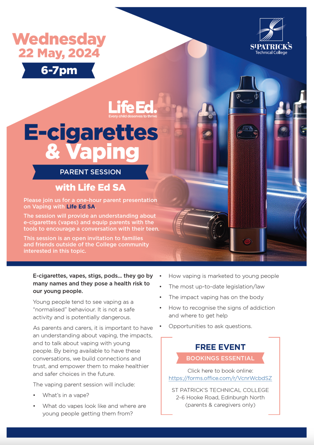 'E-cigarettes & Vaping' Parent Session - St Patrick's Technical College